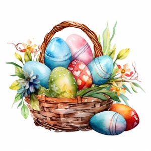Watercolor Easter Basket Clipart, High Quality JPG, Spring Clipart ...