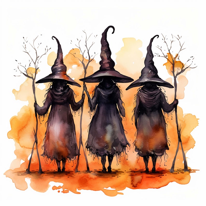 Three Witches Clipart High Quality PNG Halloween Decor - Etsy