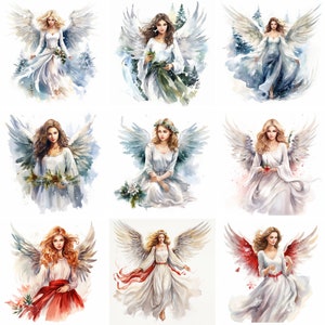 Watercolor Christmas Angel Clipart PNG Files, Xmas Clip Art, Wall ...