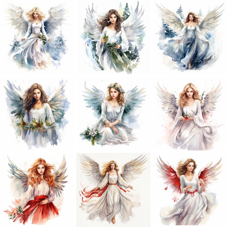 Watercolor Christmas Angel Clipart PNG Files Xmas Clip Art - Etsy