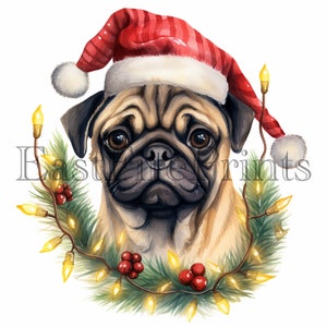 Watercolor Christmas Pug Clipart, High Quality Png, Dog Prints, Animal ...