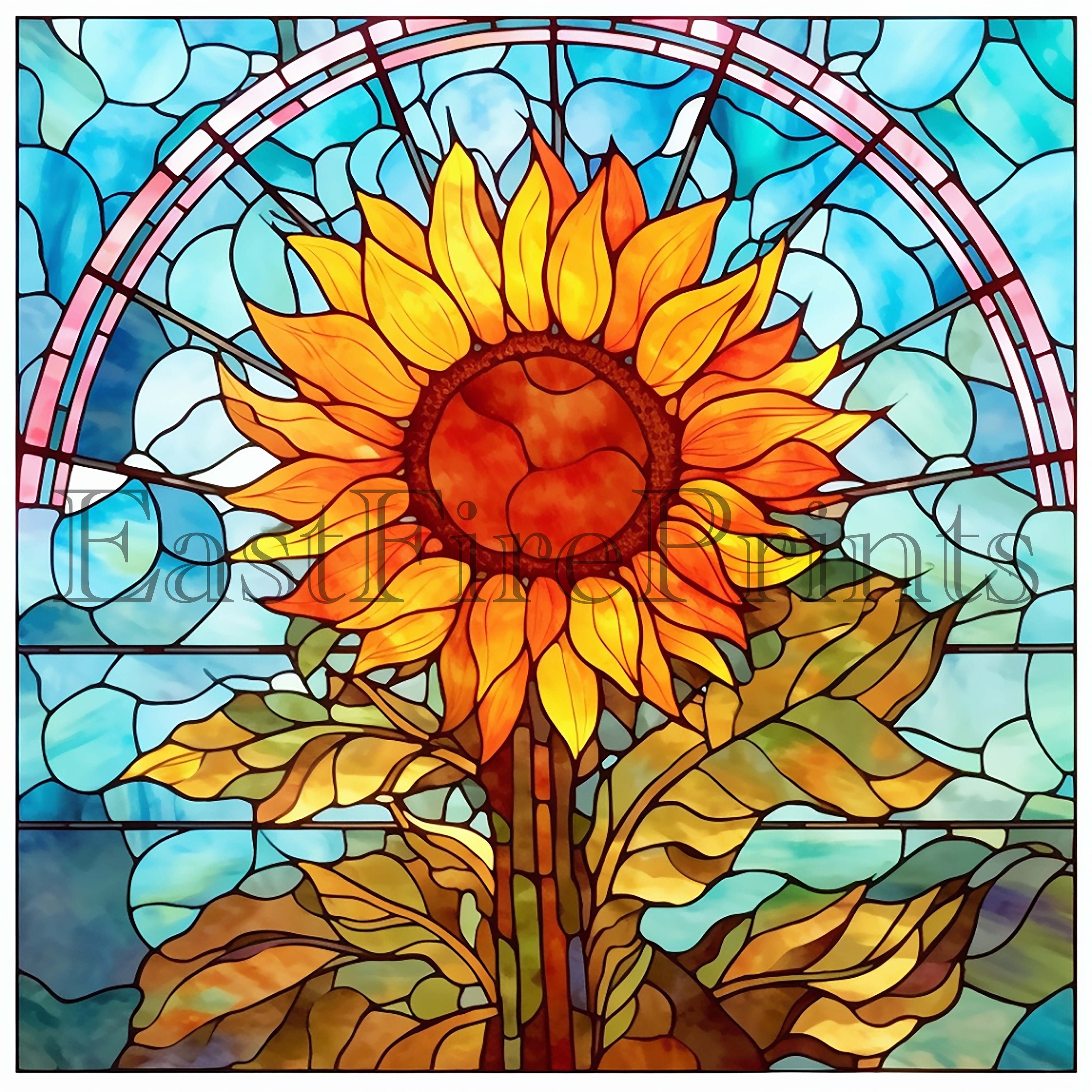 20 Watercolor Stained Glass Sunflowers Clipart PNG Fantasy - Etsy
