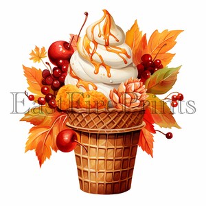 Watercolor Autumn Ice Cream Clipart, Dessert Art, Halloween Clipart ...