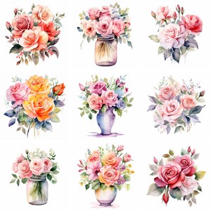 20 Watercolor Roses Bouquet Clipart Bundle, Hand-painted Floral ...
