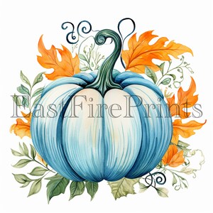 Watercolor Blue Pumpkins Clipart PNG, Halloween Clip Art Graphics, Wall ...