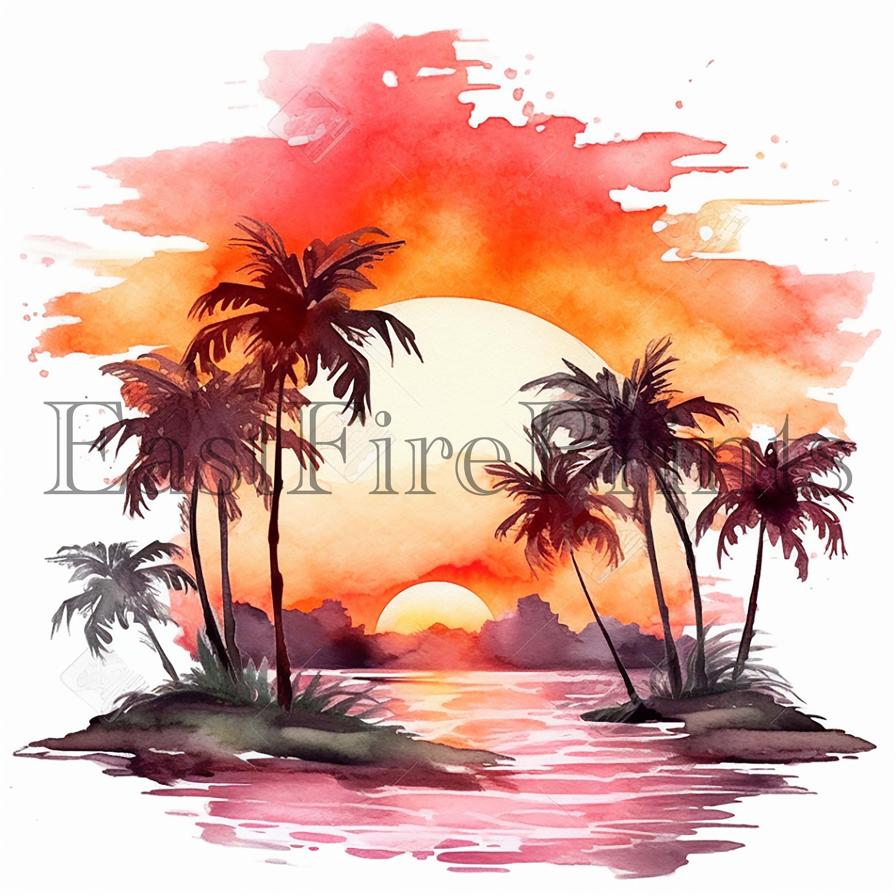 20 PNG Watercolor Tropical Sunset Clipart Beach Sunset - Etsy