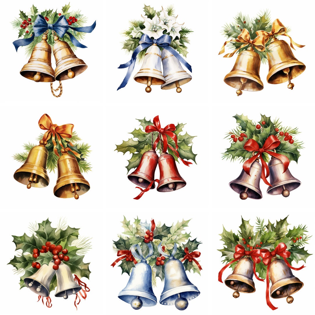 Watercolor Christmas Bells Clipart PNG Files, High Quality Xmas Clip ...