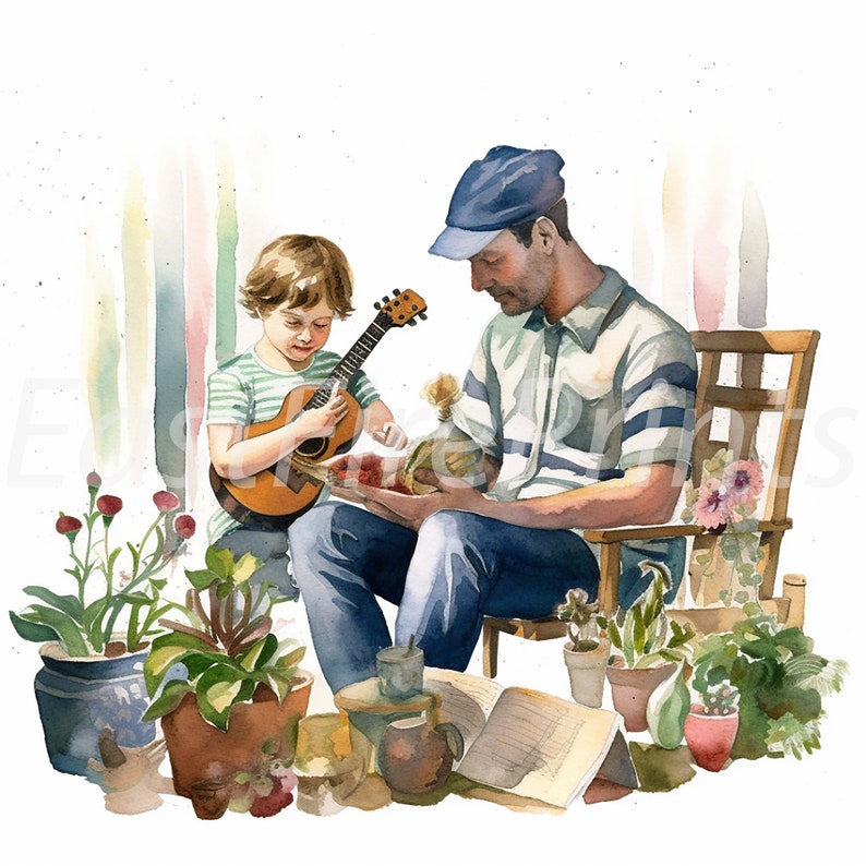 Watercolor Fathers Day Clipart Set of 5 Card Making High - Etsy