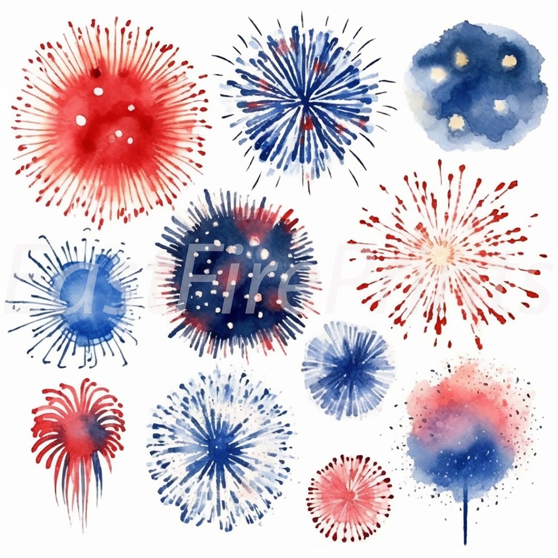Watercolor Firework Clipart Set of 10 Patriotic Fireworks - Etsy