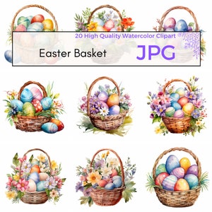 Watercolor Easter Basket Clipart, High Quality JPG, Spring Clipart ...