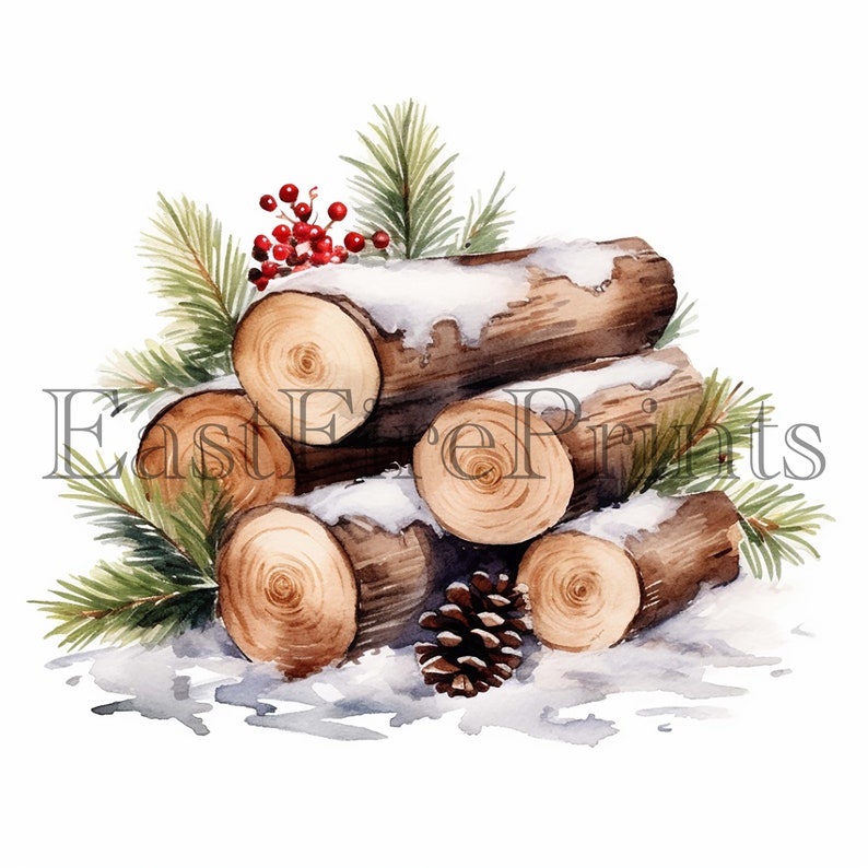Watercolor Wooden Logs Clipart PNG Files Xmas Christmas - Etsy