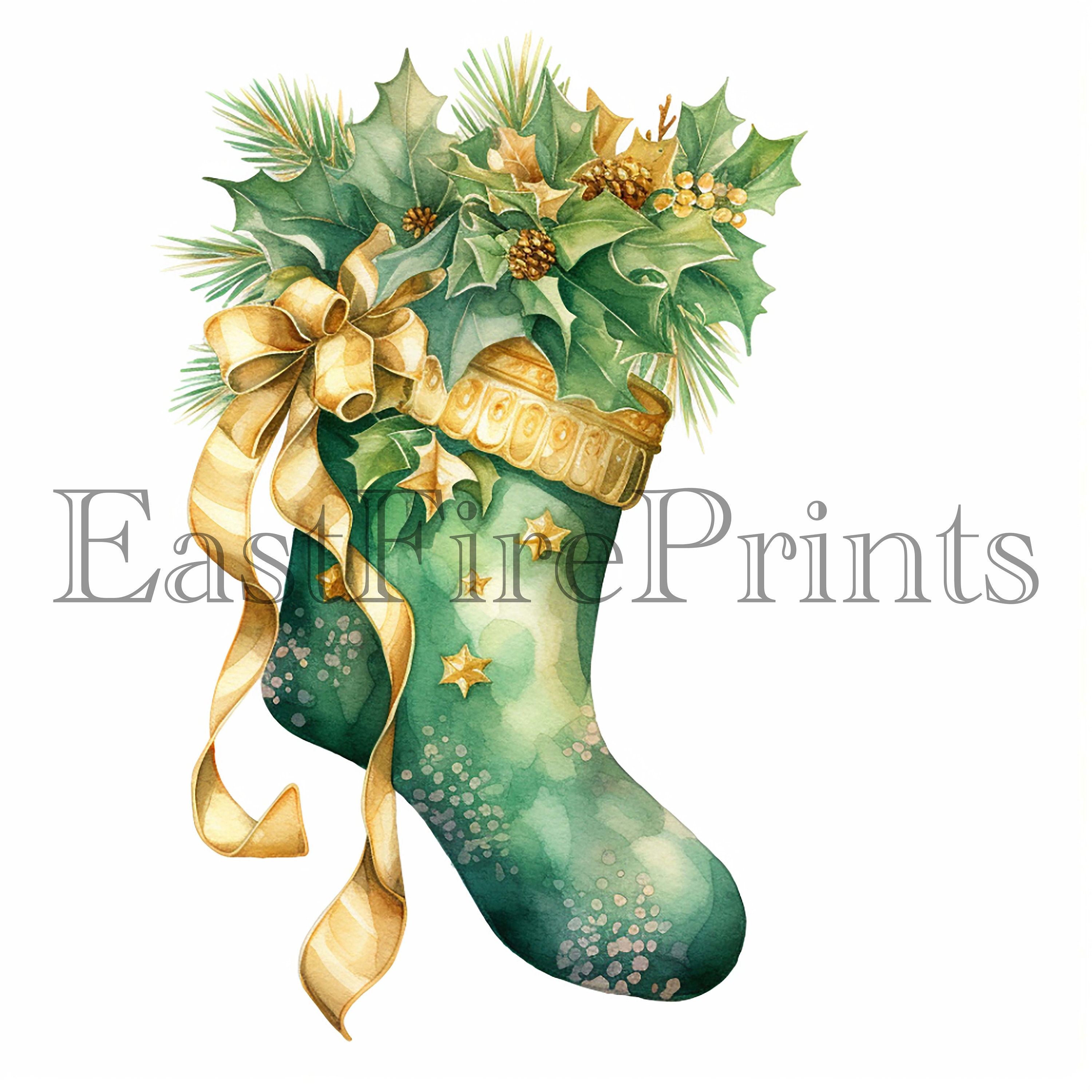 Watercolor Christmas Stocking Clipart PNG Xmas Decoration - Etsy