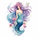 Watercolor Floral Mermaid Clipart High Quality JPG Cute - Etsy