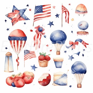 Watercolor 4th of July Clipart Patriotic Digital Prints, Card Making ...