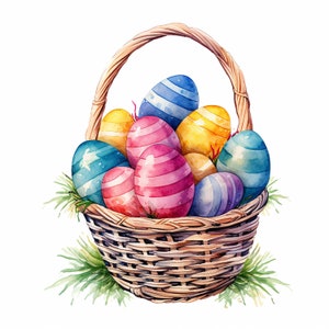Watercolor Easter Basket Clipart, High Quality JPG, Spring Clipart ...