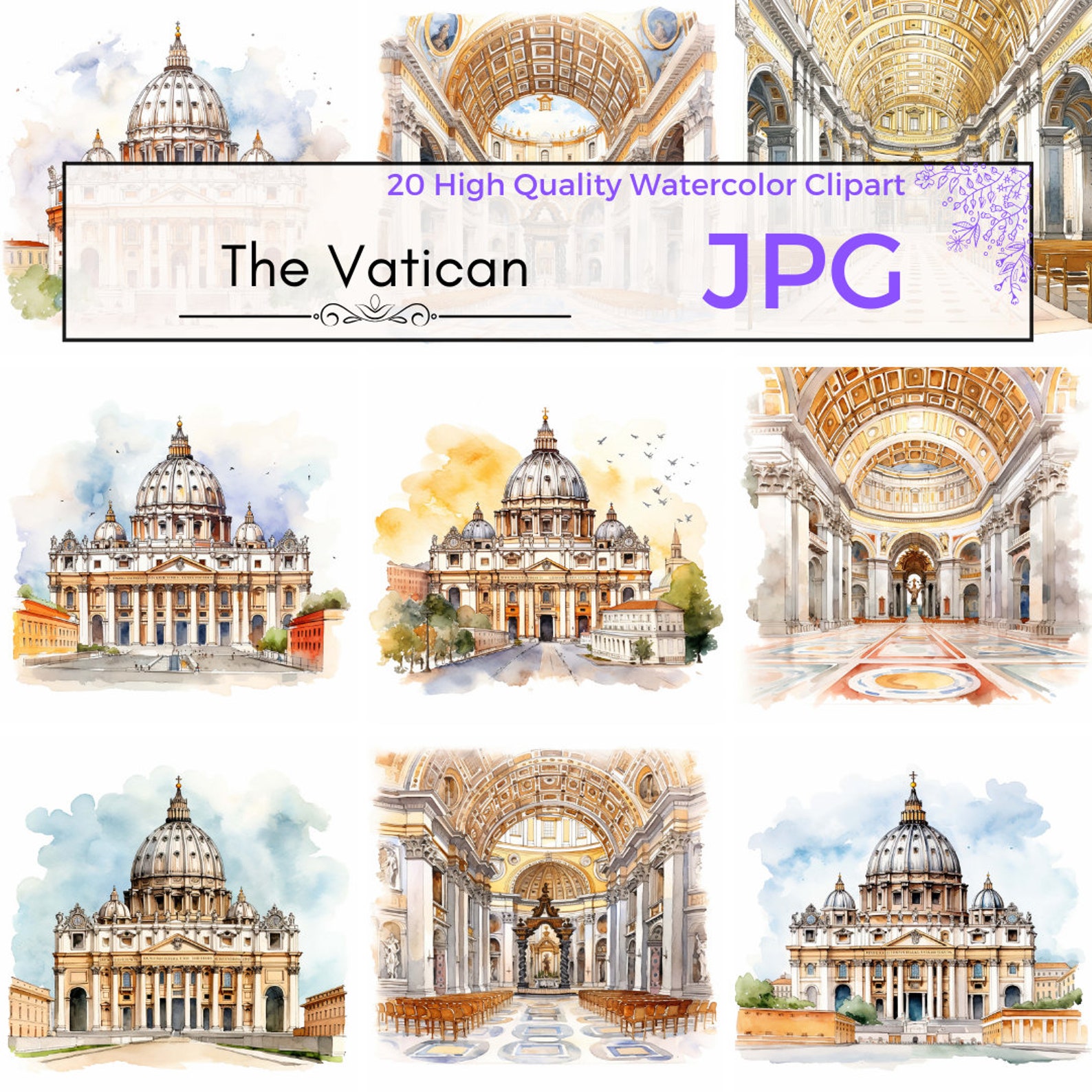 Watercolor Vatican Clipart Religious Clipart Catholic - Etsy