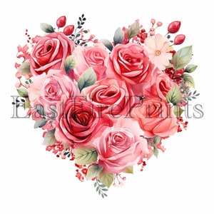 20 Valentine Rose Bouquet Clipart, Watercolor Clipart, Valentine Art ...