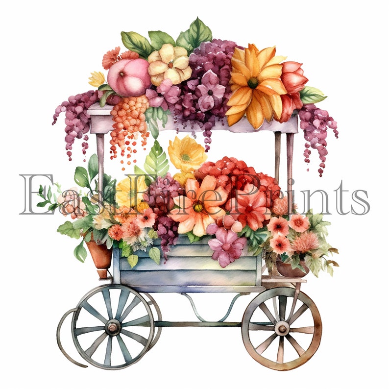 20 Watercolor Floral Flower Cart Clipart Floral Design PNG - Etsy