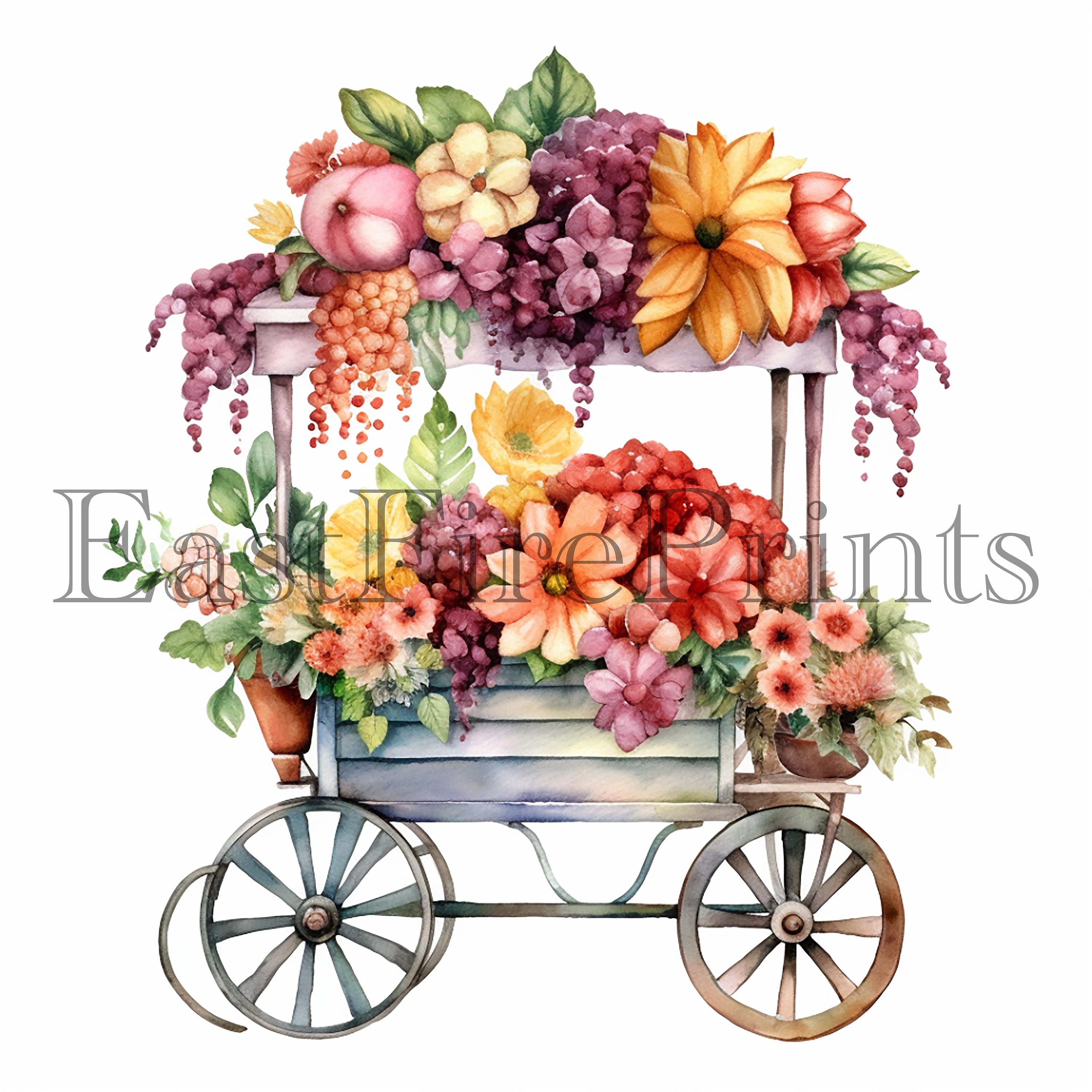 20 Watercolor Floral Flower Cart Clipart Floral Design PNG - Etsy