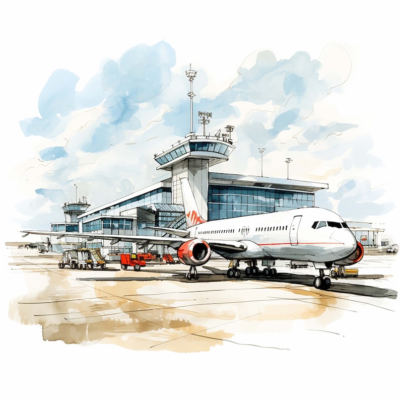 Watercolor Airport Clipart Airplane Clipart Plane Jpg - Etsy