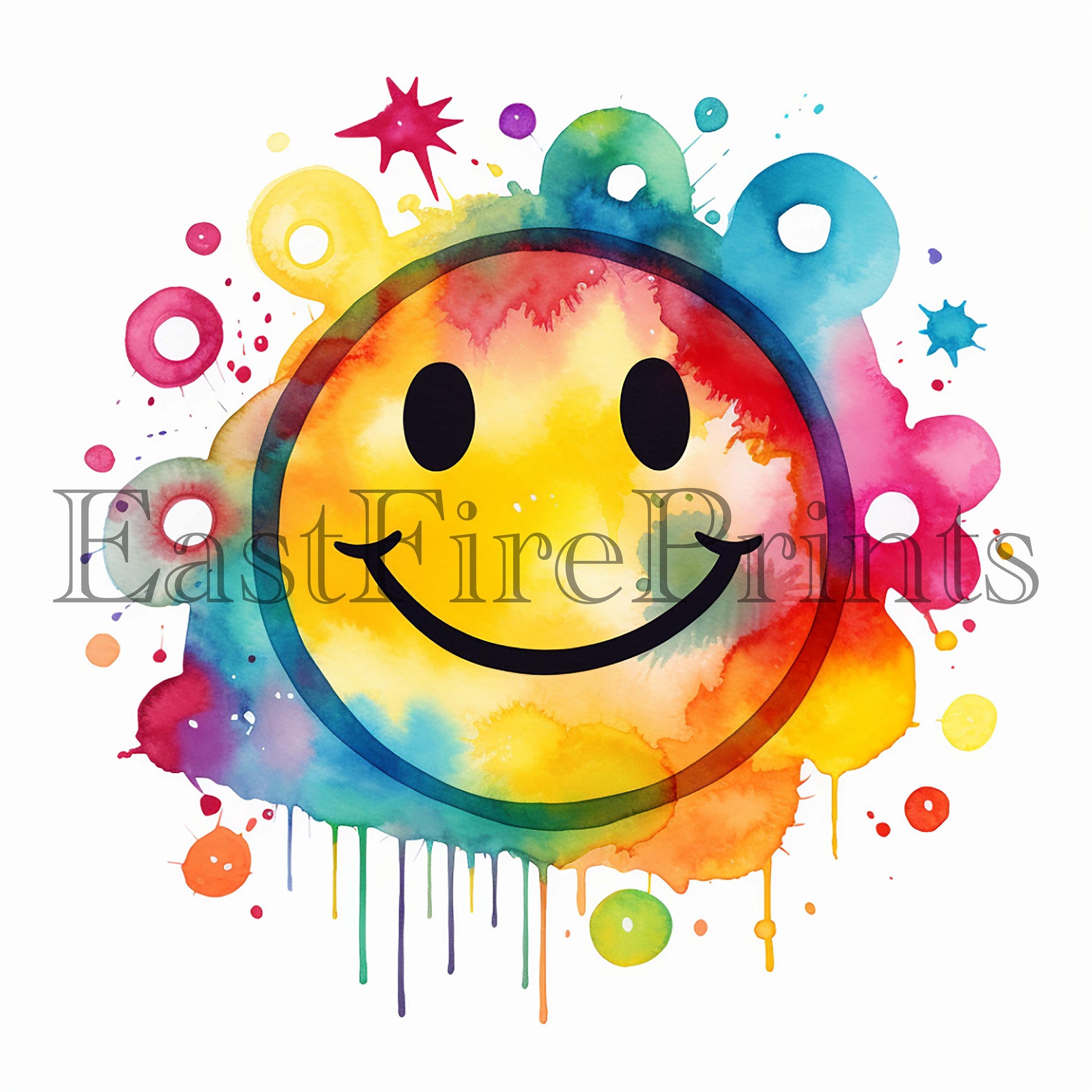 20 Retro Groovy Smiley Face Clip Art Watercolor Clipart - Etsy