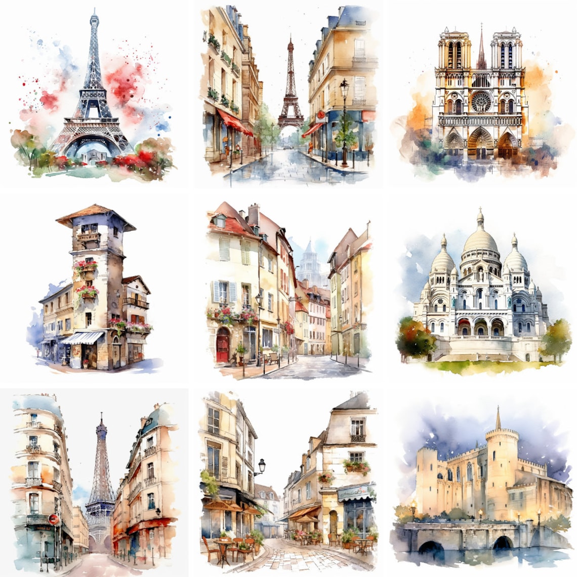 20 Watercolor France Clipart PNG Travel Sightseeing Instant - Etsy