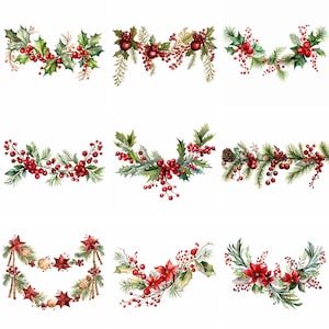 Watercolor Christmas Garland Clipart, High Quality PNG, Xmas Graphics ...