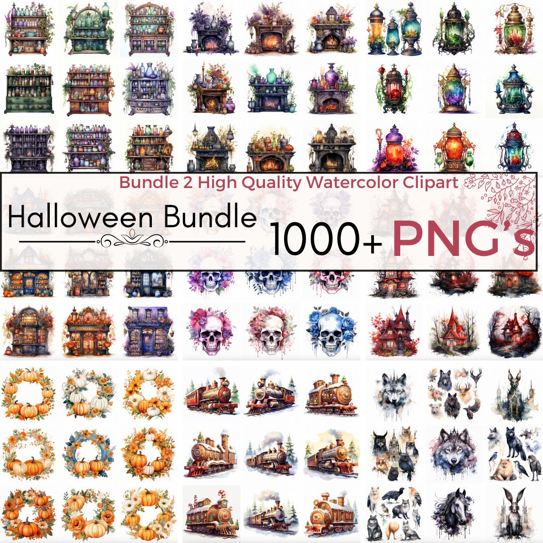 1000 Watercolor Halloween Clipart Bundle, High Quality Png Halloween ...