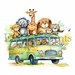 Watercolor Safari Animals on School Bus Clipart High Quality - Etsy