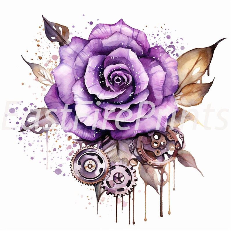 20 Steampunk Flowers Watercolor Clipart PNG Steampunk Roses - Etsy