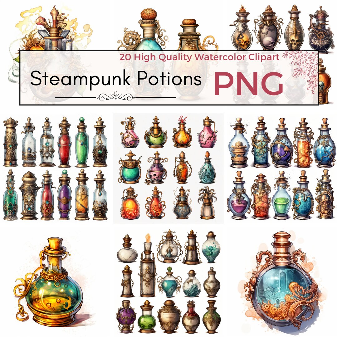 Steampunk Potions Bottle Clipart PNG, Steampunk Clipart Graphics and ...
