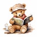Watercolor Teddy Bear Reading Clipart, High Quality JPG, Cute Nursery ...