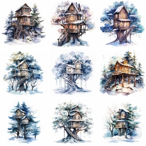Watercolor Winter Tree House Clipart, High Quality Png, Christmas Clip ...