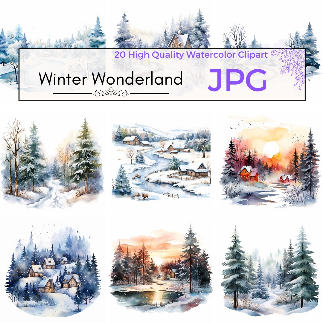 Watercolor Winter Wonderland Clipart, High Quality JPG, Winter ...
