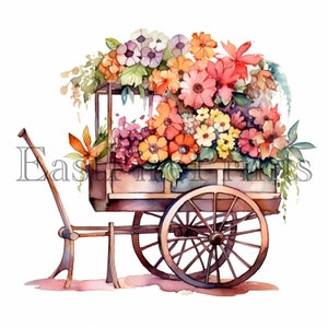 20 Watercolor Floral Flower Cart Clipart, Floral Design, PNG, Instant ...
