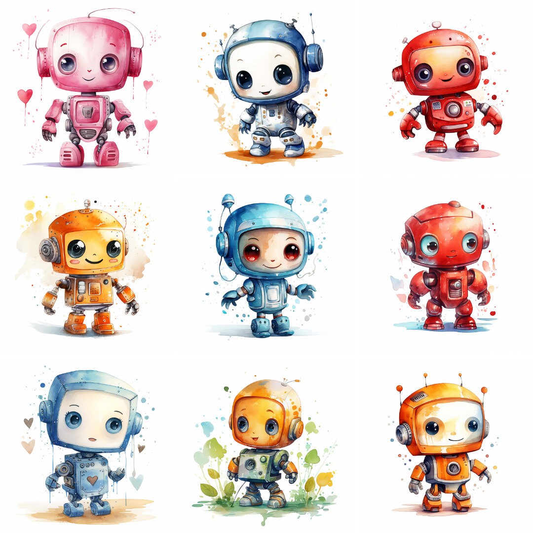 Watercolor Baby Robot Clipart Futuristic Clipart Nursery Jpg - Etsy