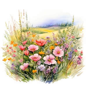 Wildflower Meadow Clipart, High Quality PNG, Wildflower Clipart, Spring ...