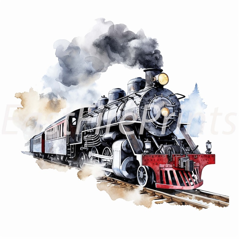 Set of 20 Watercolor Steam Train Clipart Vintage Railroad - Etsy