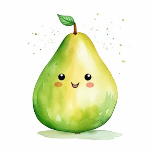 Watercolor Cute Pear Clipart, Cute Clipart Fruit Jpg Nursery Decor ...