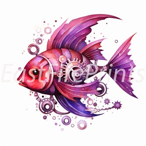 20 Watercolor Steampunk Fish Clipart Bundle | Fish Print, Steampunk ...