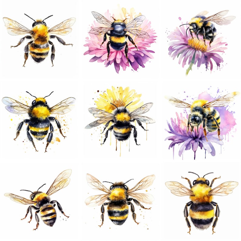 20 PNG Watercolor Bumble Bee Clipart Instant Download Spring - Etsy