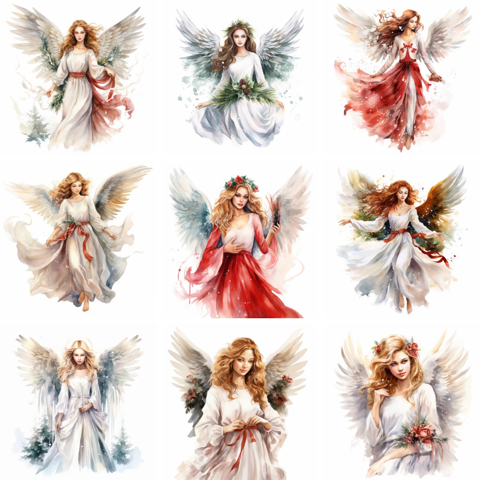 Watercolor Christmas Angel Clipart PNG Files, Xmas Clip Art, Wall ...