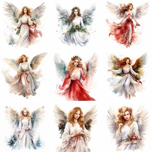 Watercolor Christmas Angel Clipart PNG Files, Xmas Clip Art, Wall ...