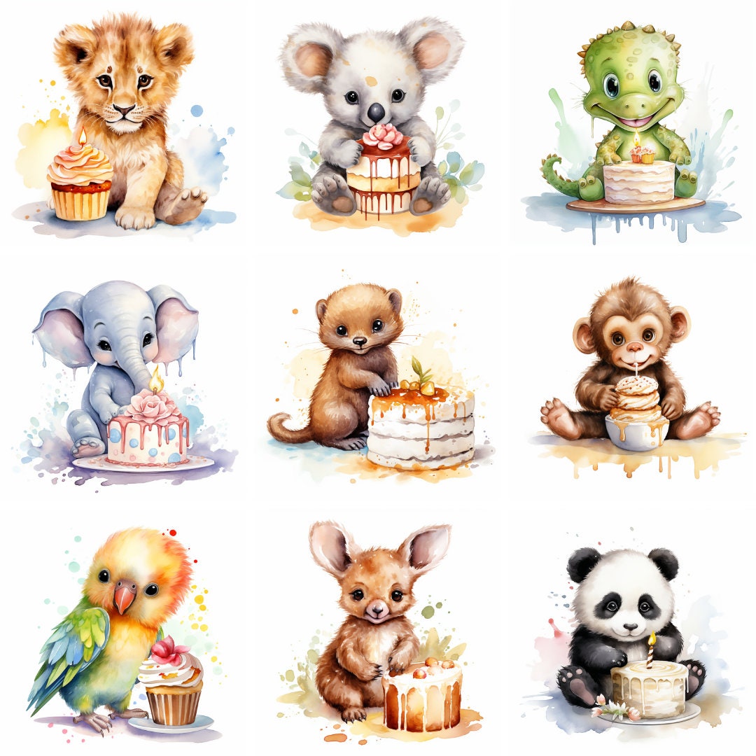 20 Baby Safari Animals Eating Cake Clip Art, High Quality Png, Cute ...
