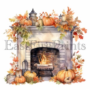 20 Fireplace Fall Watercolor Clipart, High Quality Png, Autumn Digital ...