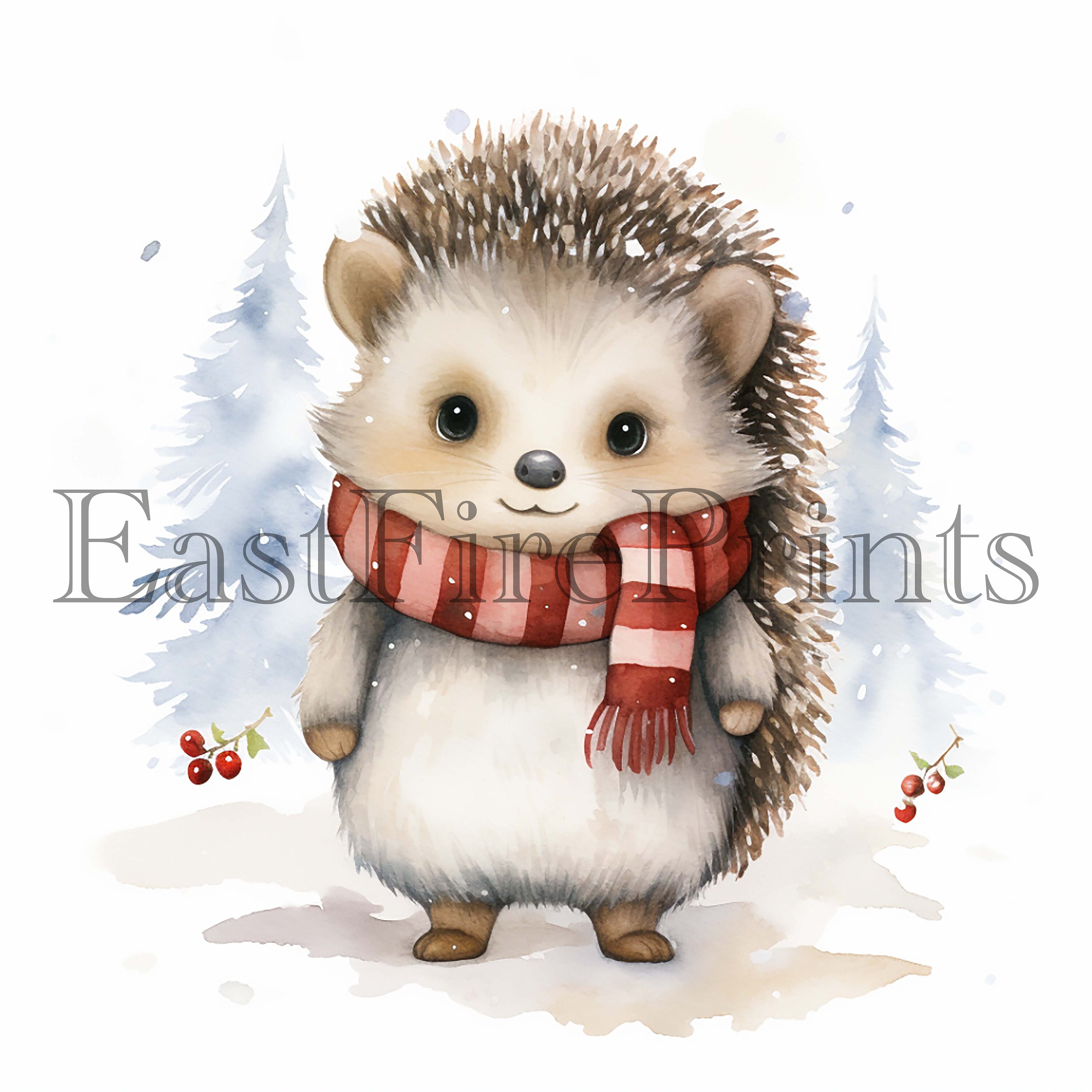 Watercolor Christmas Baby Hedgehog Clipart High Quality Png - Etsy