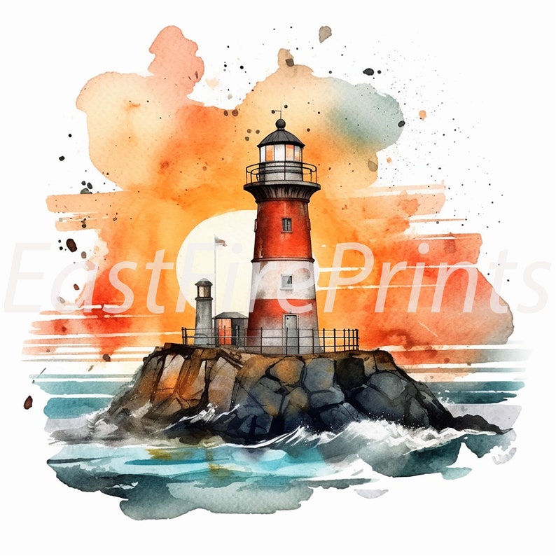 20 Watercolor Lighthouse Clipart Bundle Coastal Illustrations Digital ...