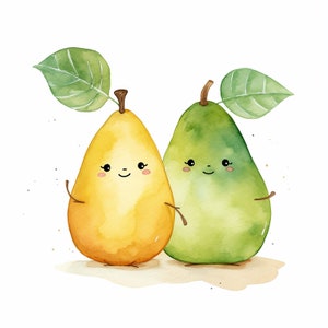 Watercolor Cute Pear Clipart, Cute Clipart Fruit Jpg Nursery Decor ...
