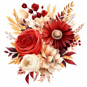 Watercolor Red and Gold Floral Clipart, High Quality JPG, Watercolor ...