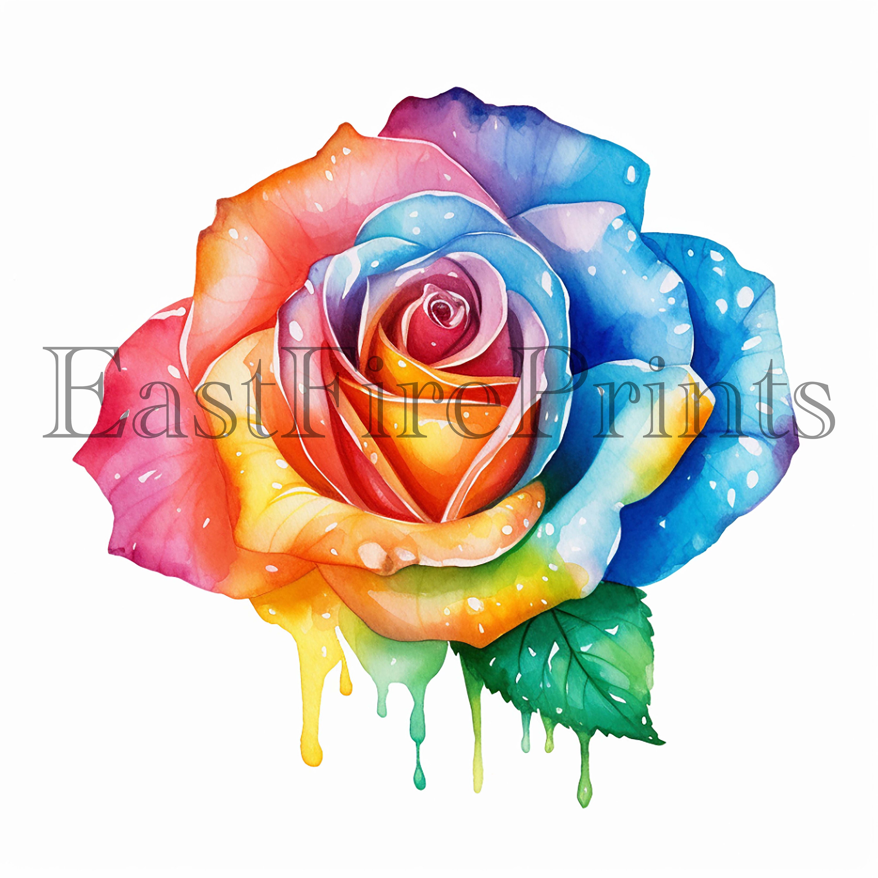 20 PNG Watercolor Rainbow Roses Clipart Colorful Rose - Etsy